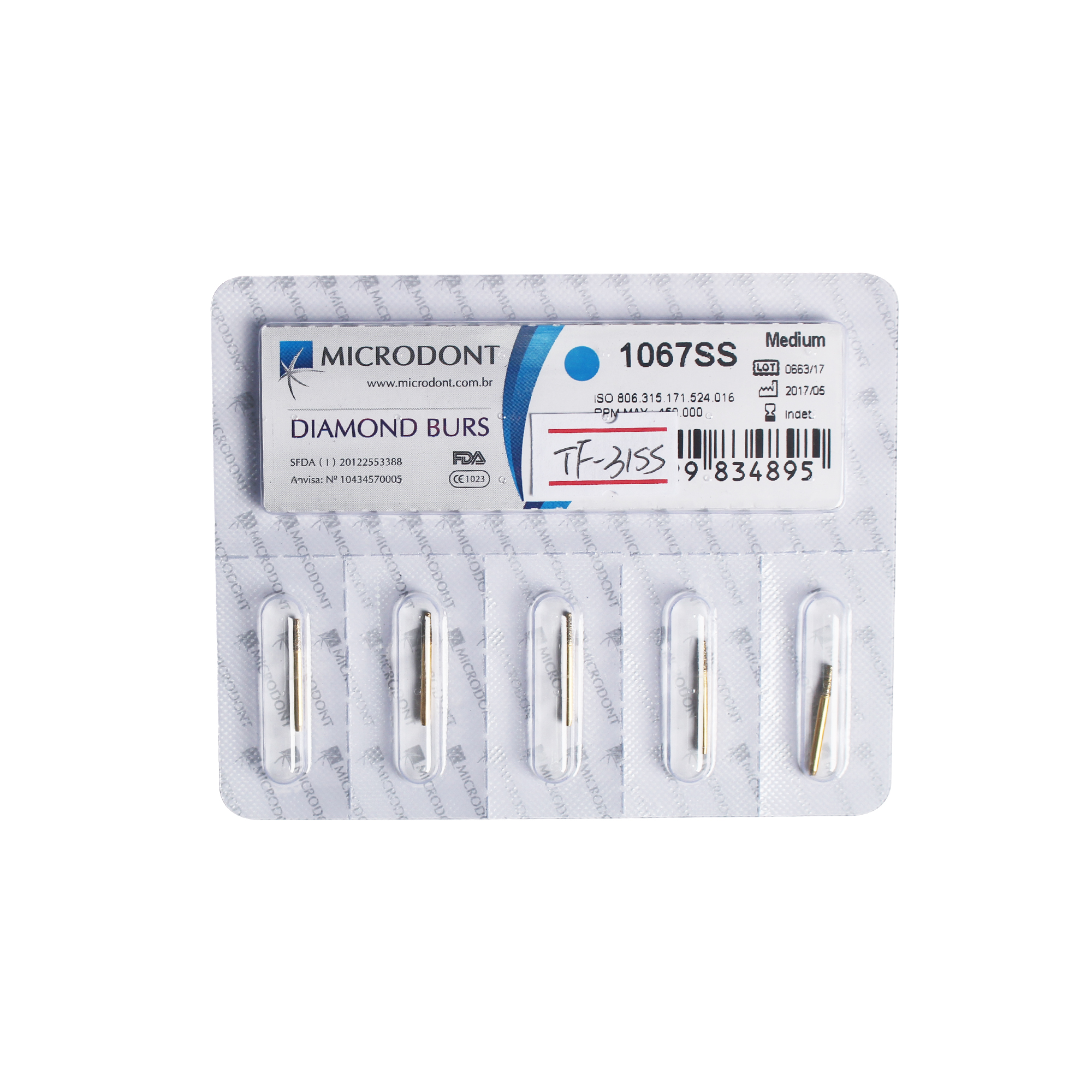 巴西微牙/MICRODONT 金刚砂车针 TF-31SS,5支/板