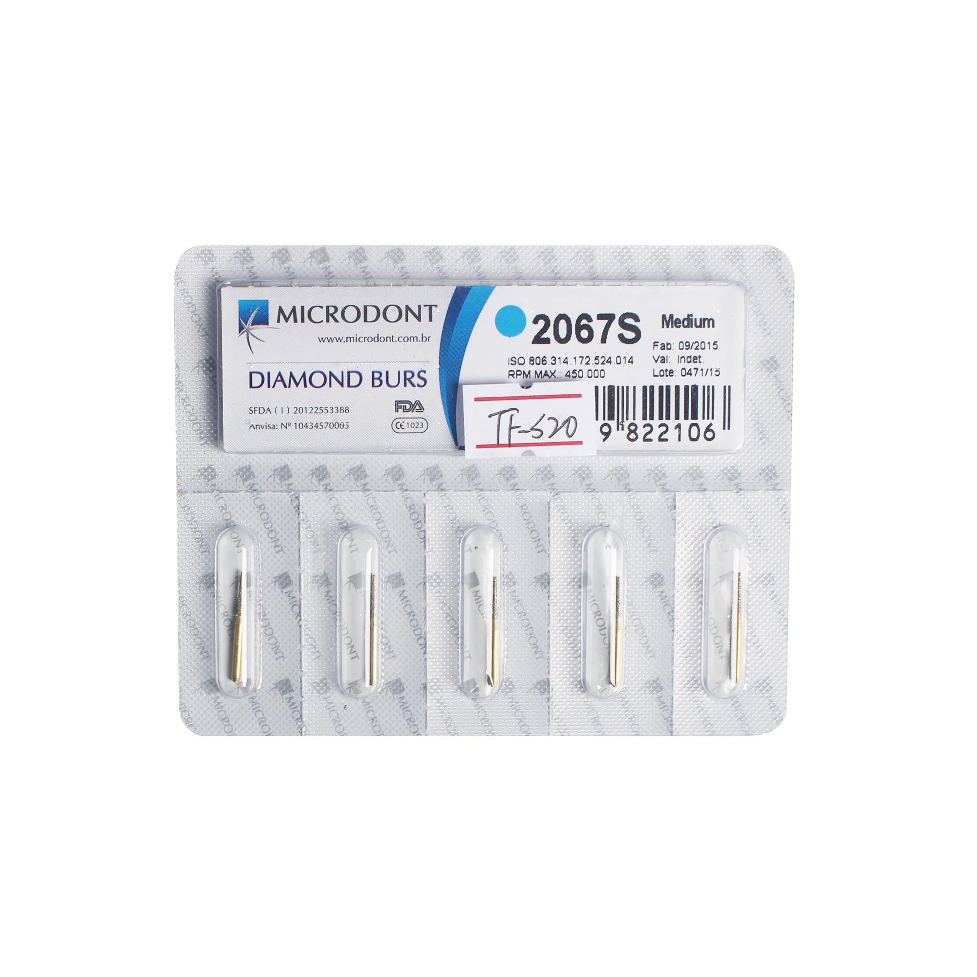 巴西微牙/MICRODONT 金刚砂车针 TF-S20,5支/板