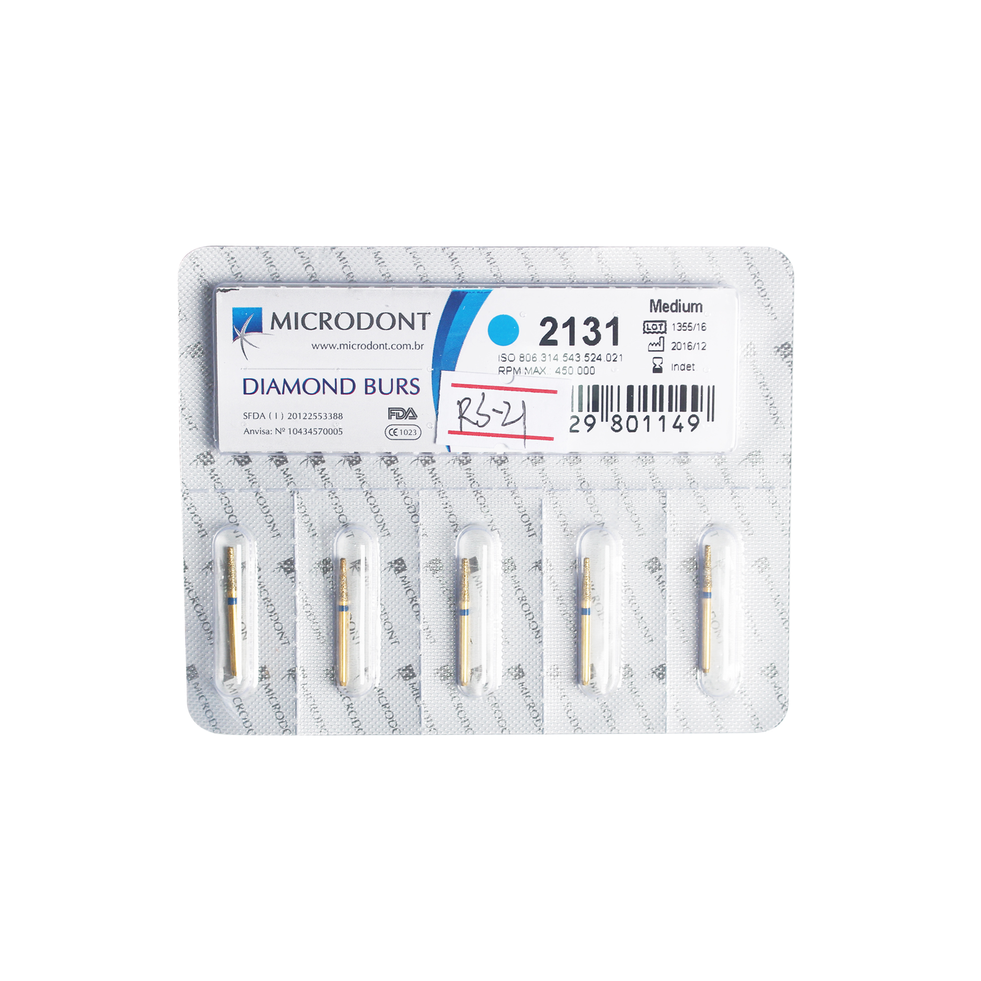 巴西微牙/MICRODONT 金刚砂车针 RS-21,5支/板