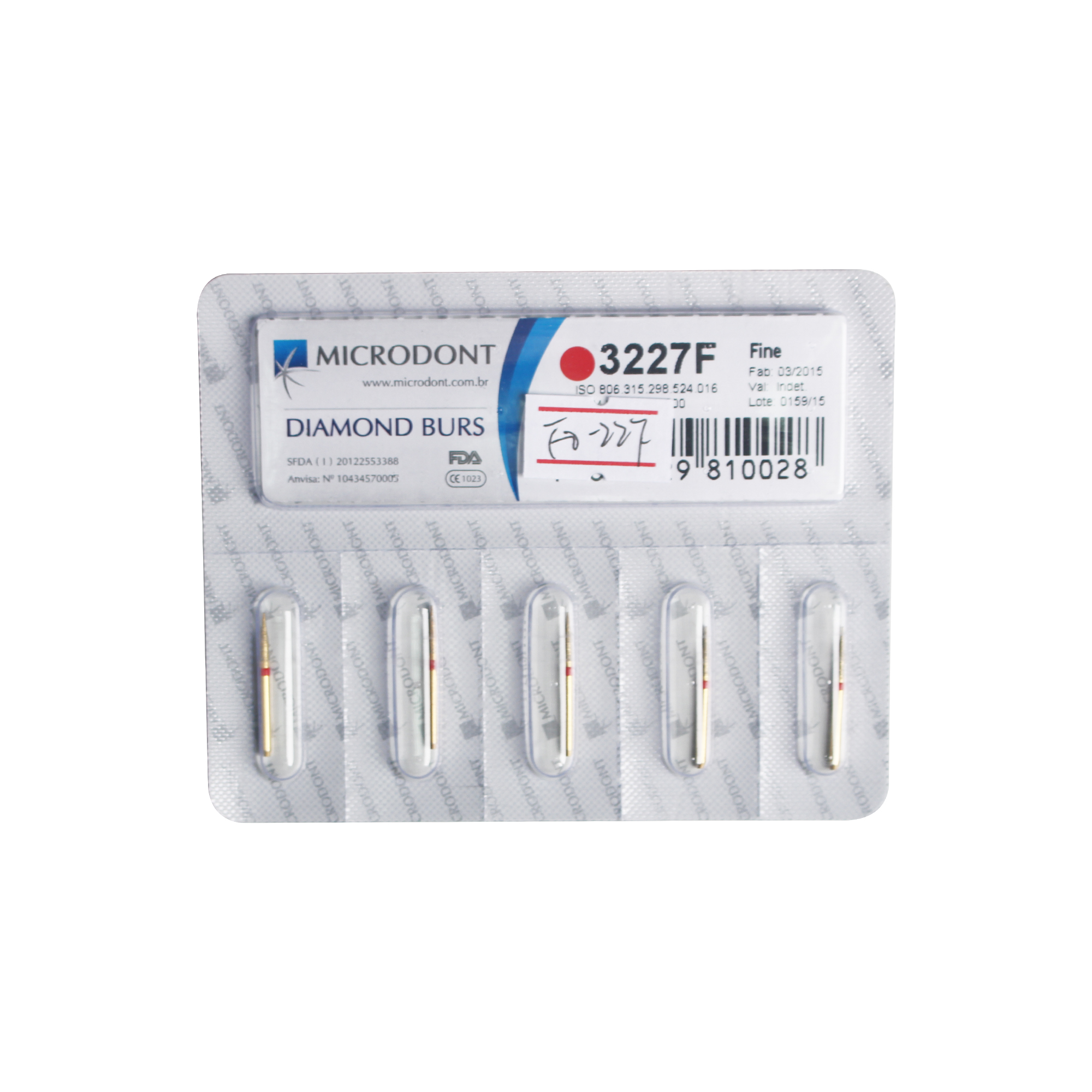 巴西微牙/MICRODONT 金刚砂车针 FO-22F,5支/板