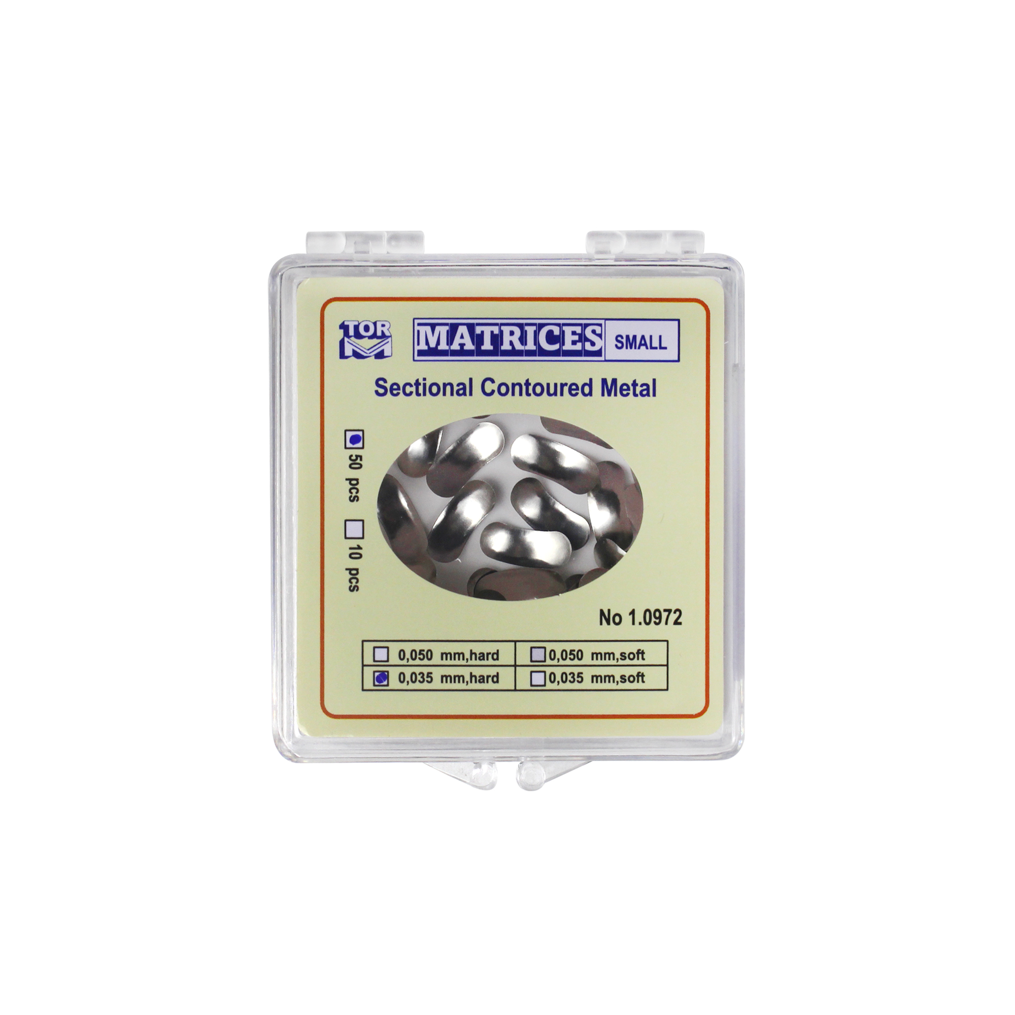 俄罗斯/TORVM拓维亚 金属普通豆瓣成型片（小号龈上）补充装 1.0972，硬片0.035mm,50片/盒