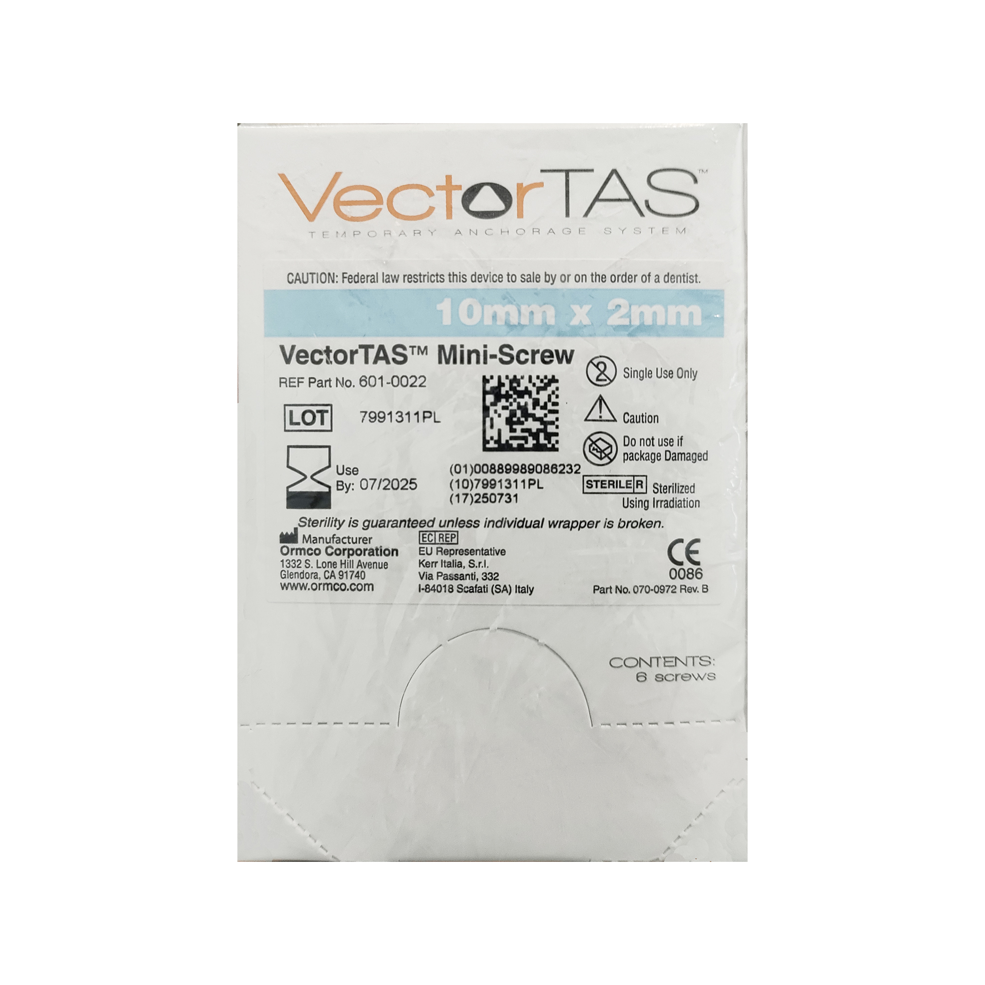 ORMCO/奥美科 正畸支抗dental implant VectorTAS 10mm 601-0022